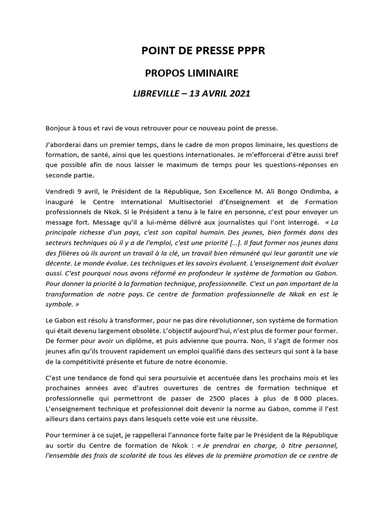Point de Presse Du PPPR | PDF