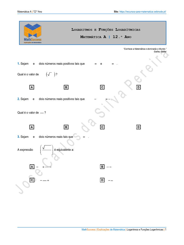 Alguns ExercÃ Cios Sobre Logaritmos e FunÃ Ã Es LogarÃ Tmicas | PDF