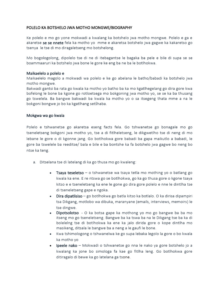 BIOGRAPHY- polelo ya motho | PDF
