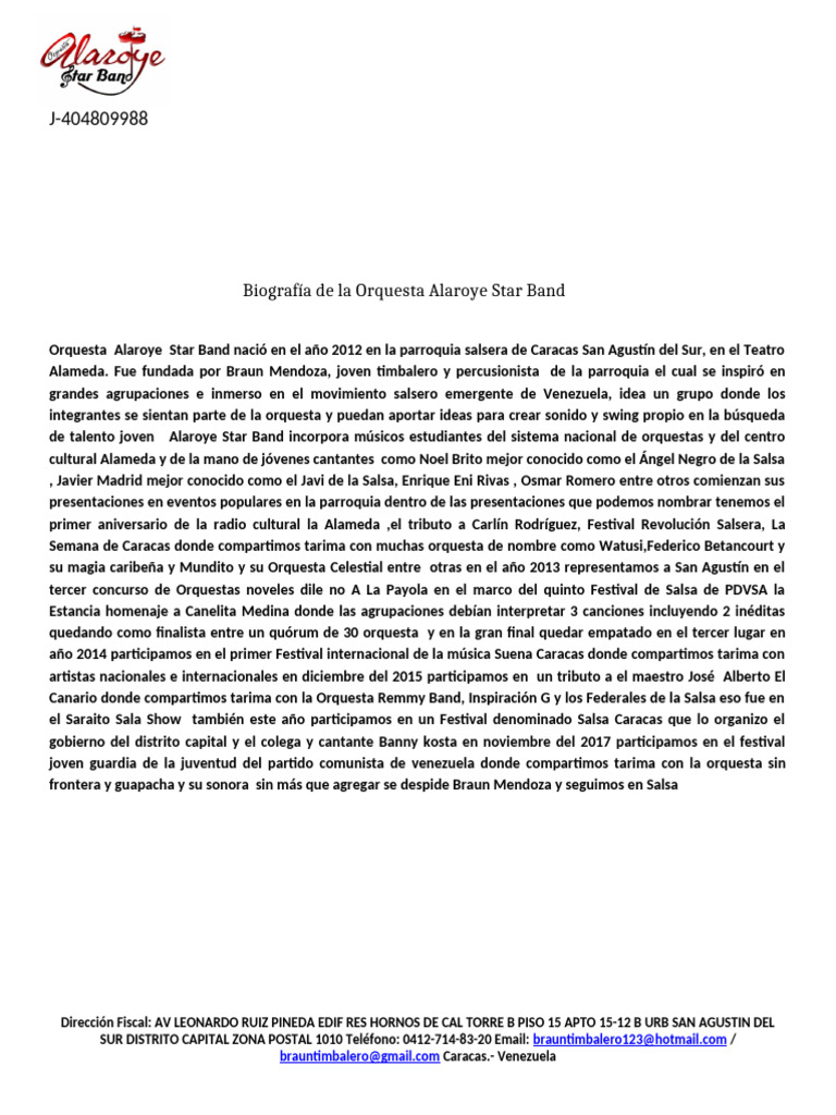 Historia de Alaroye Star Band | PDF