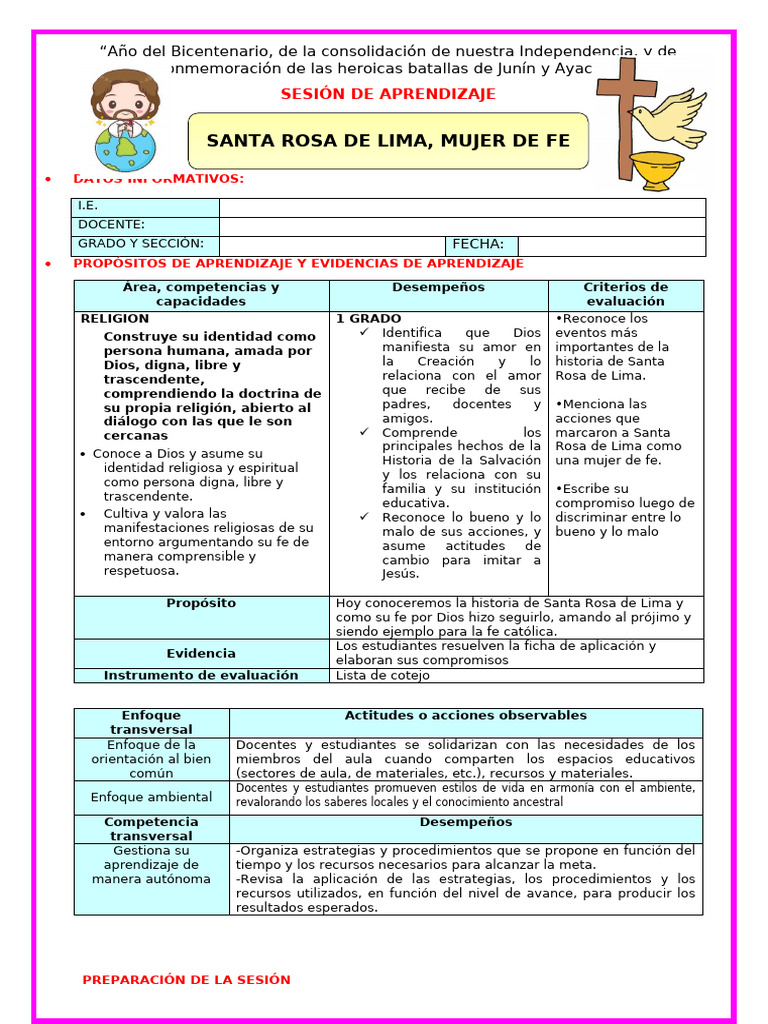 1º U5 S4 SESION D2 RELIGION SANTA ROSA DE LIMA | PDF 1º U5 S4 SESION D2 RELIGION SANTA ROSA DE LIMA | PDF