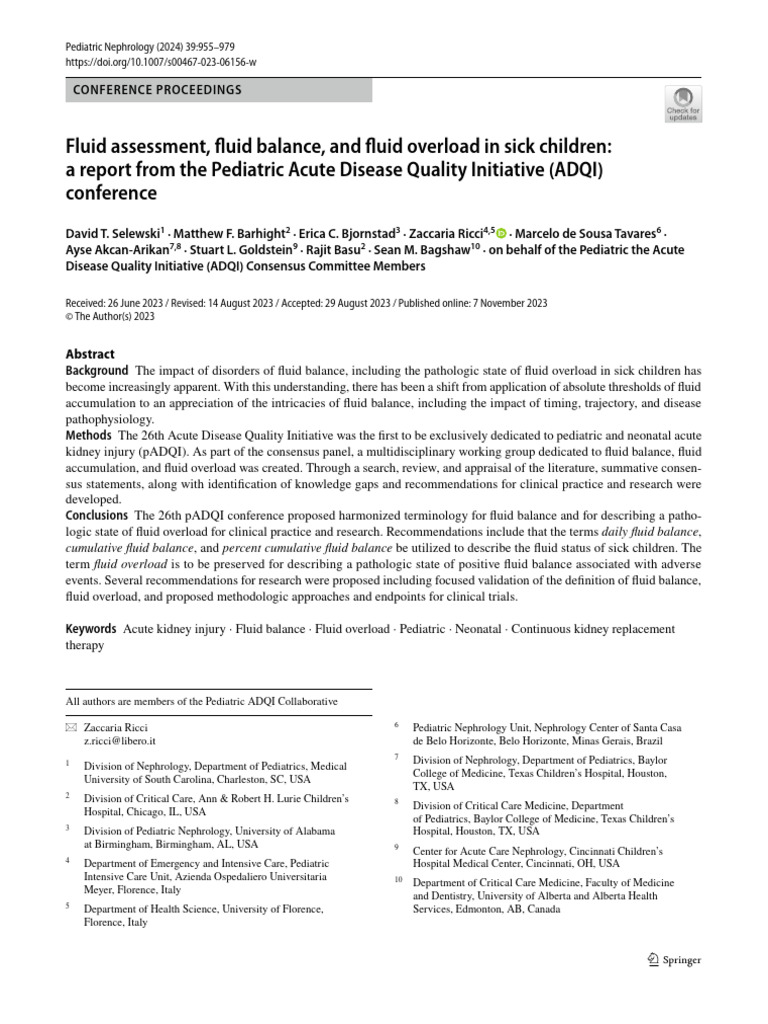 Fluid Assessment, Fluid Balance, and Fluid Overload in Sick Children: A ...