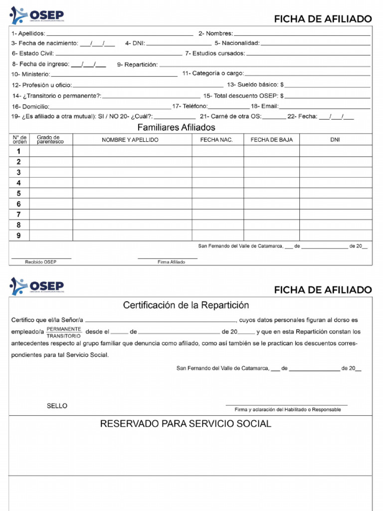 Ficha Afiliado OSEP | PDF