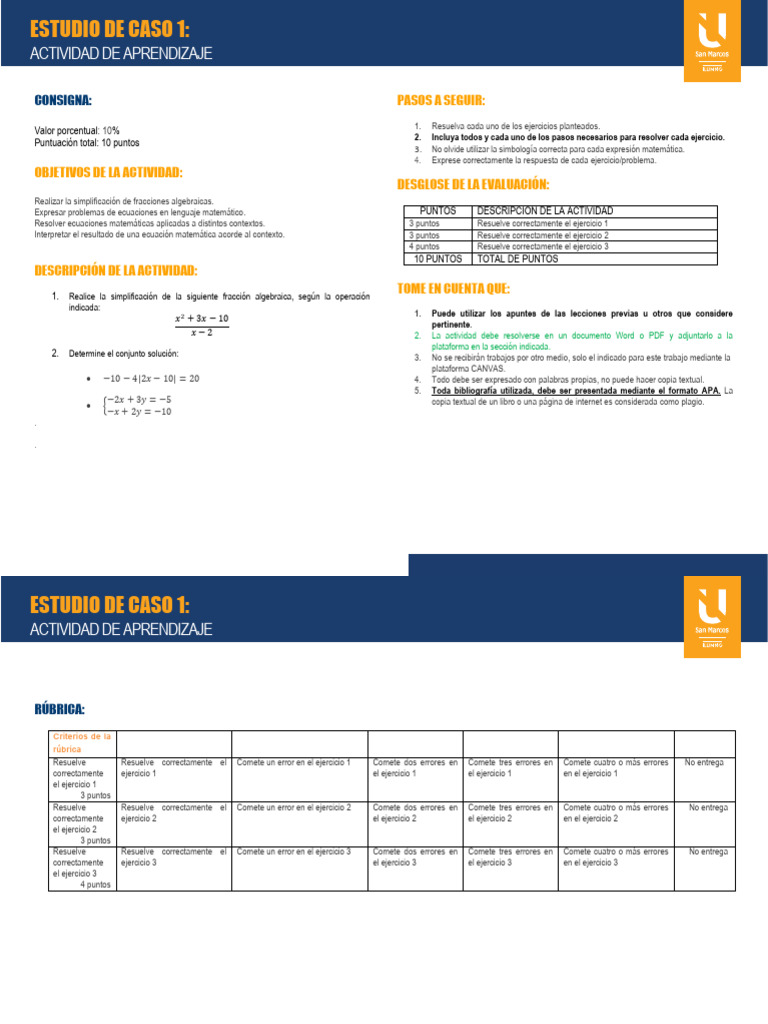 Estudio de Caso 1 Módulo 1 Sesión 4 Matemática 1.1 | PDF