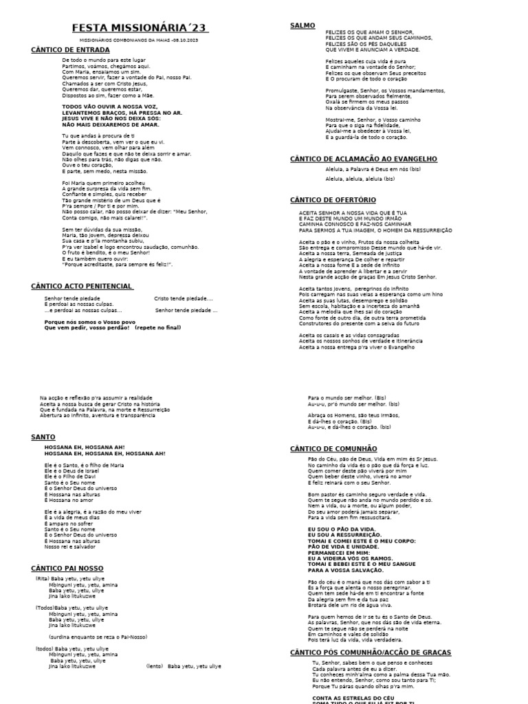 Folha de Canticos 2 | PDF