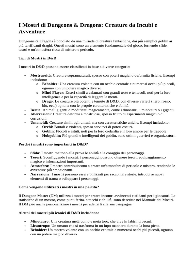 DUNGEONS AND DRAGONS Mostri | PDF