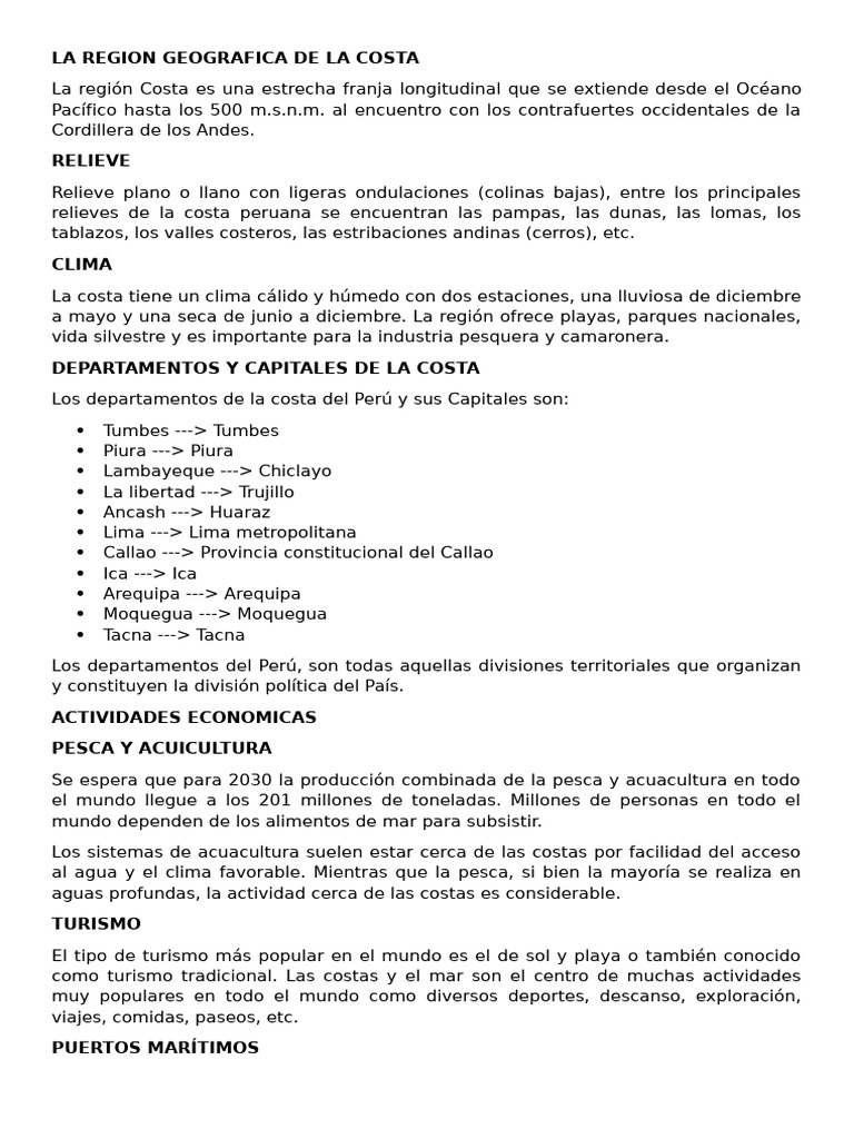 La Region Geografica de La Costa | PDF