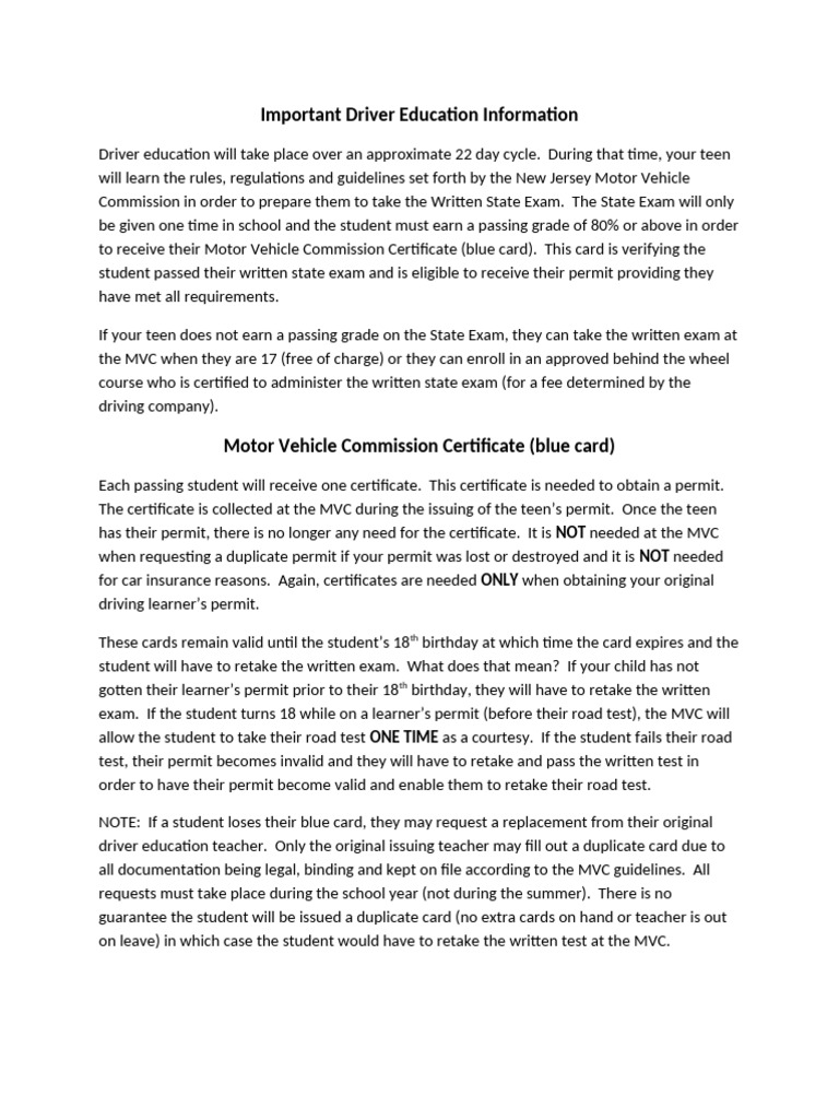 Important Driver Education Information | PDF