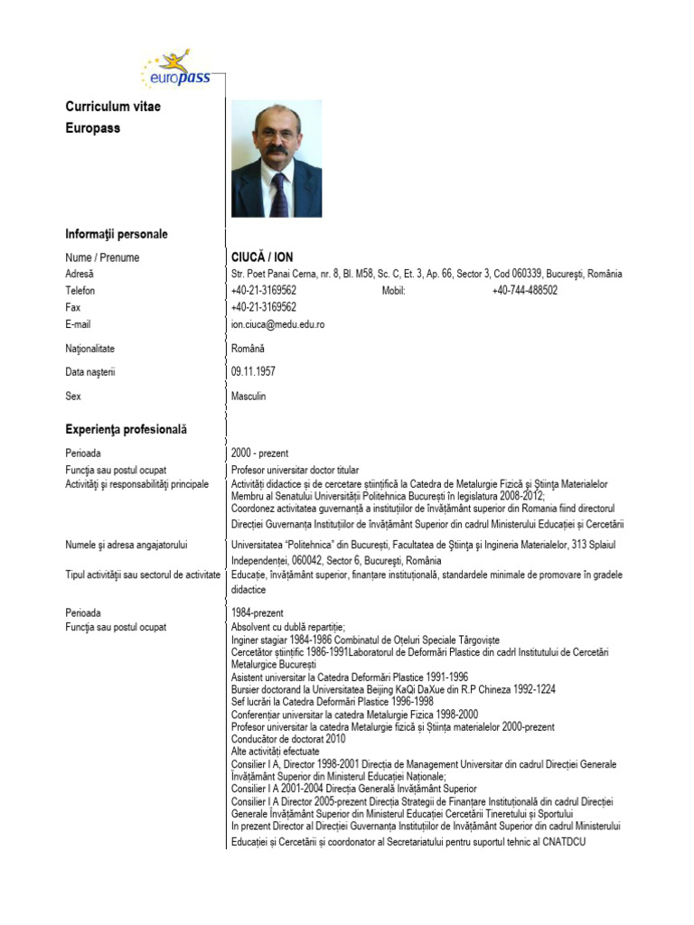 Ion Ciuca CV | PDF