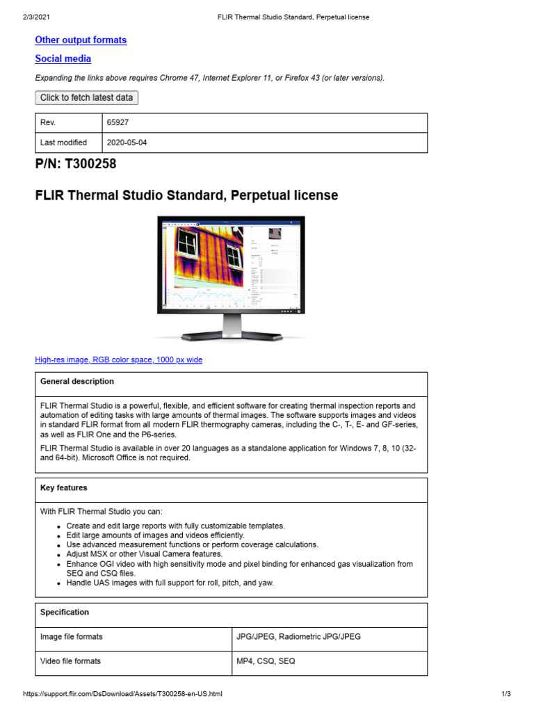 FLIR Thermal Studio Standard, Perpetual license | PDF