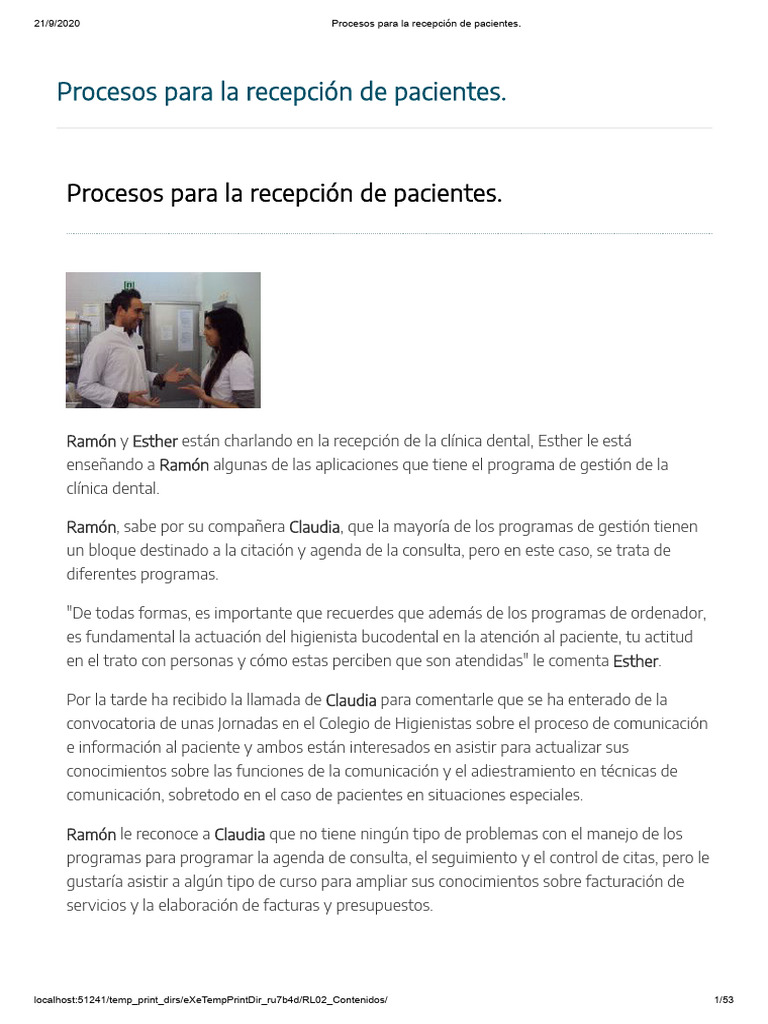Procesos para La Recepcion de Pacientes | PDF