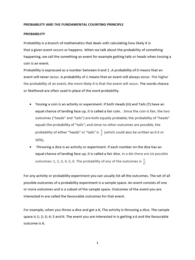 Topic 22-Probability and The Fundamental Counting Principle | PDF