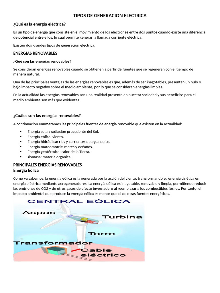 Tipos de Generacion Electrica | PDF