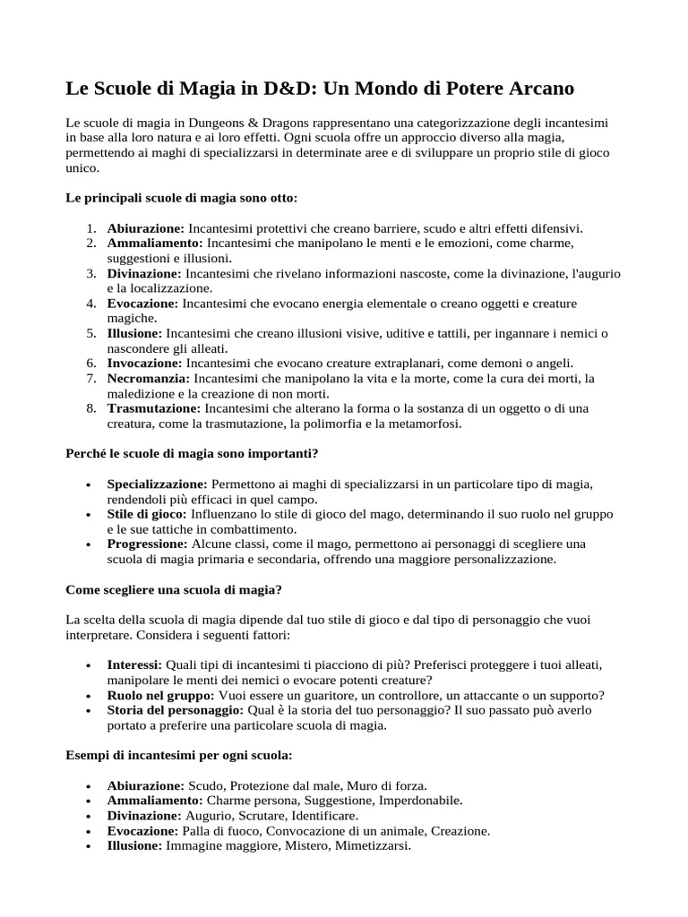 DUNGEONS AND DRAGONS Scuole Di Magia | PDF