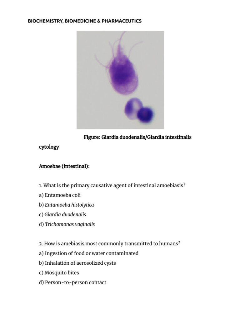 MCQs On Intestinal Parasites - Protozoa - Medical Microbiology | PDF