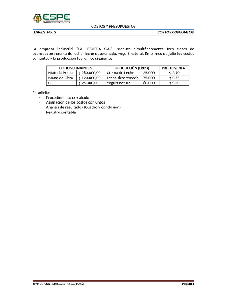 Tarea 3 - U3 - Costos Conjuntos - Costos y Presupuestos | PDF