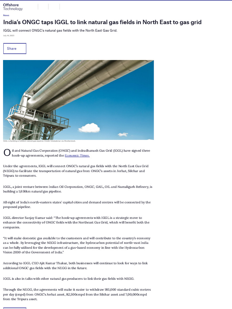 ONGC IGGL To Link Natural Gas Fields in North East To Gas Grid | PDF ...