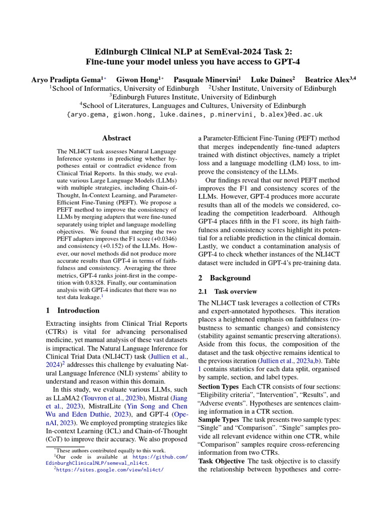 Edinburgh Clinical NLP at SemEval-2024 Task 2: Fine-Tune Your Model Unless You Have Access To ...