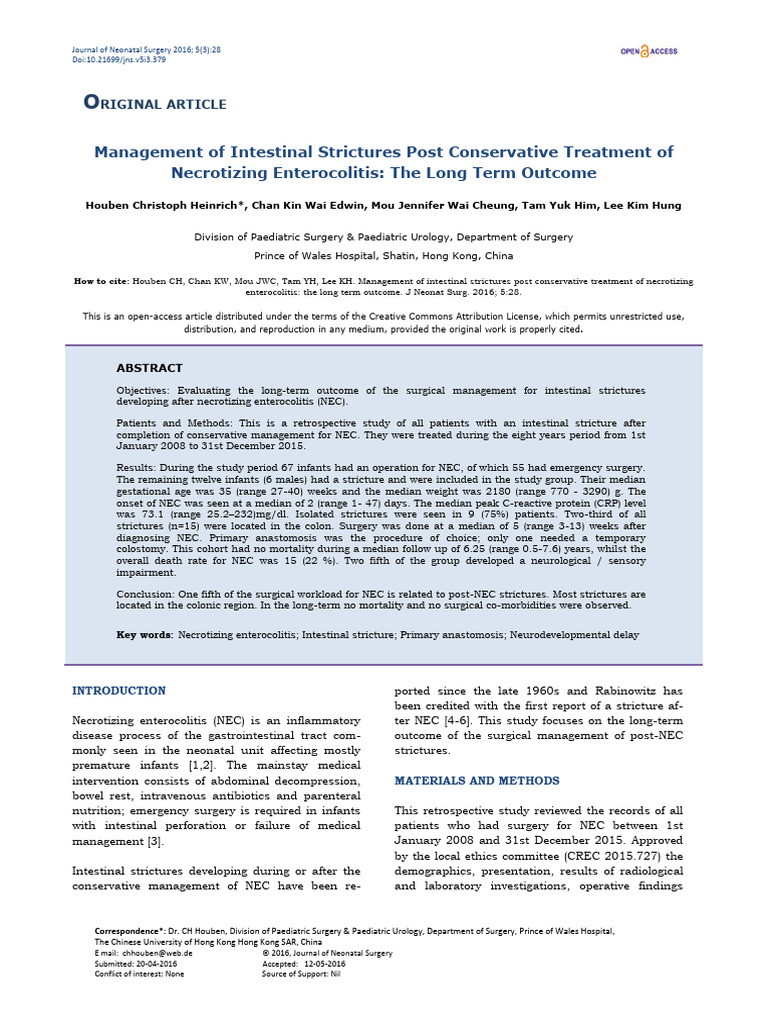 Management of Intestinal Strictures Post Conservat | PDF