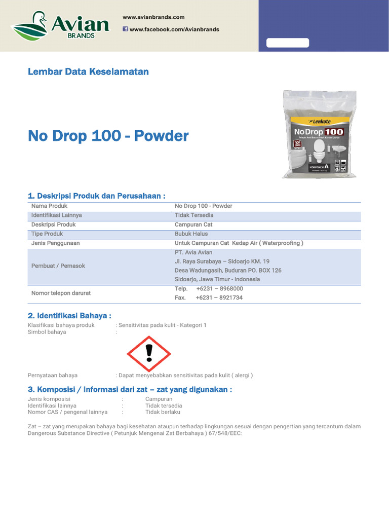 MSDS NoDrop 100 | PDF