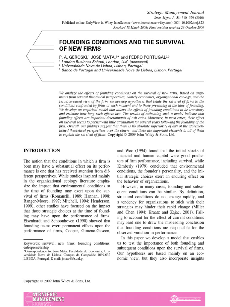 Founding conditions Geroski2009 | PDF