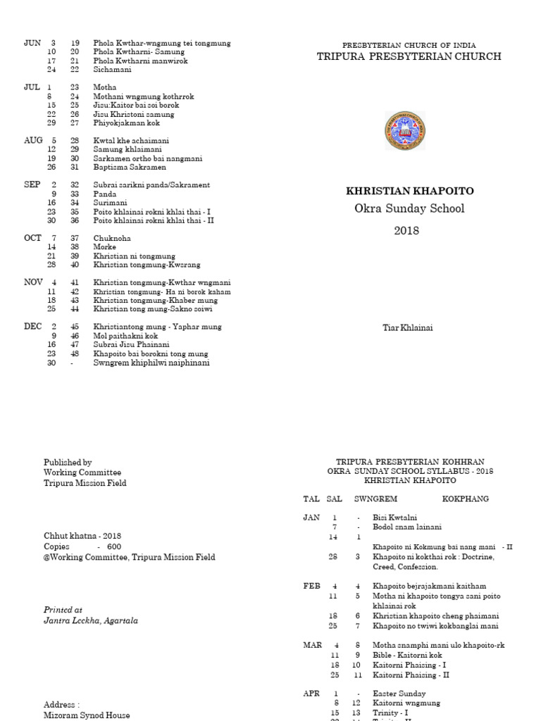 Okra Sunday School Syllabus 2018 | PDF | Presbyterianism | Protestantism