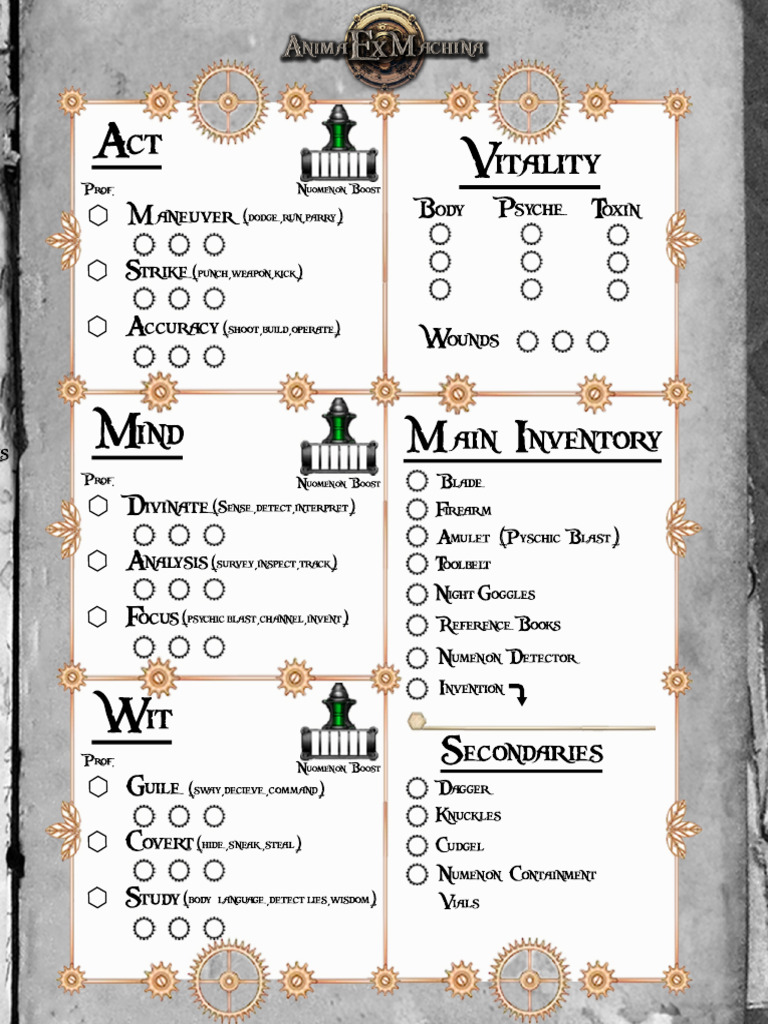 Anima Ex Machina Stat Sheet B&W | PDF