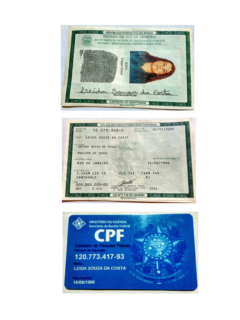 RG e CPF Leida Souza Da Costa | PDF