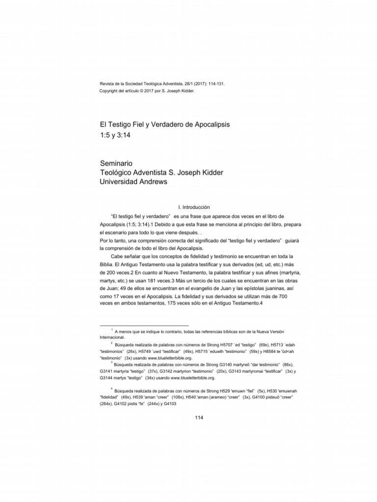 Apocalipsis 1.5 y Apocalipsis 3.14 el testigo fiel | PDF