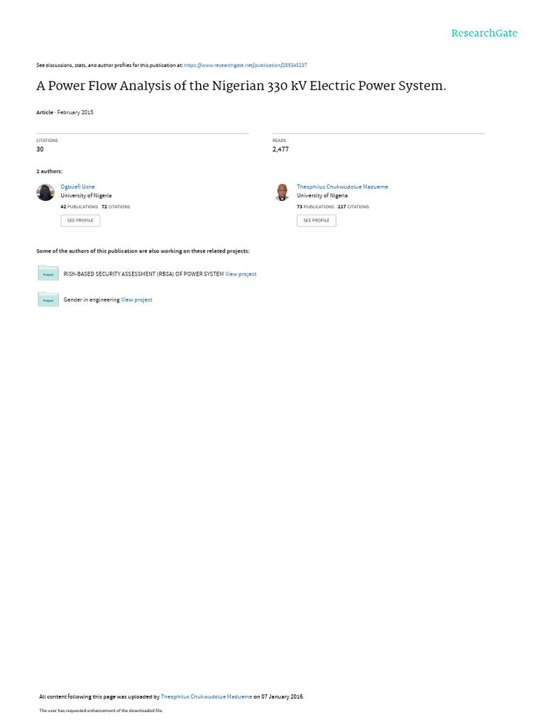 A Power Flow Analysis of The Nigerian 330 KV Electric Power System. | PDF