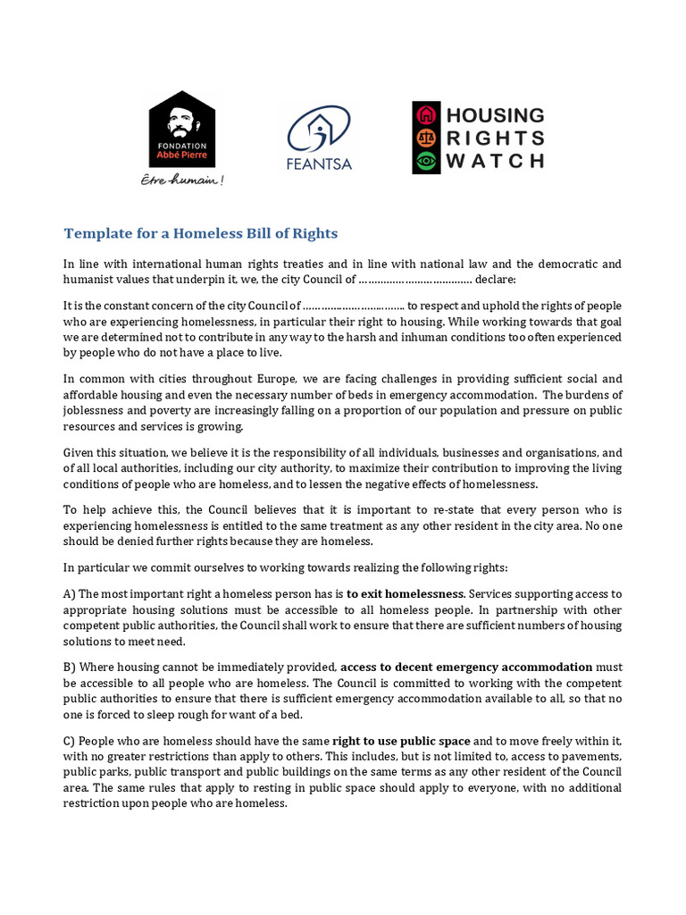Template Homeless Bill of Rights en | PDF