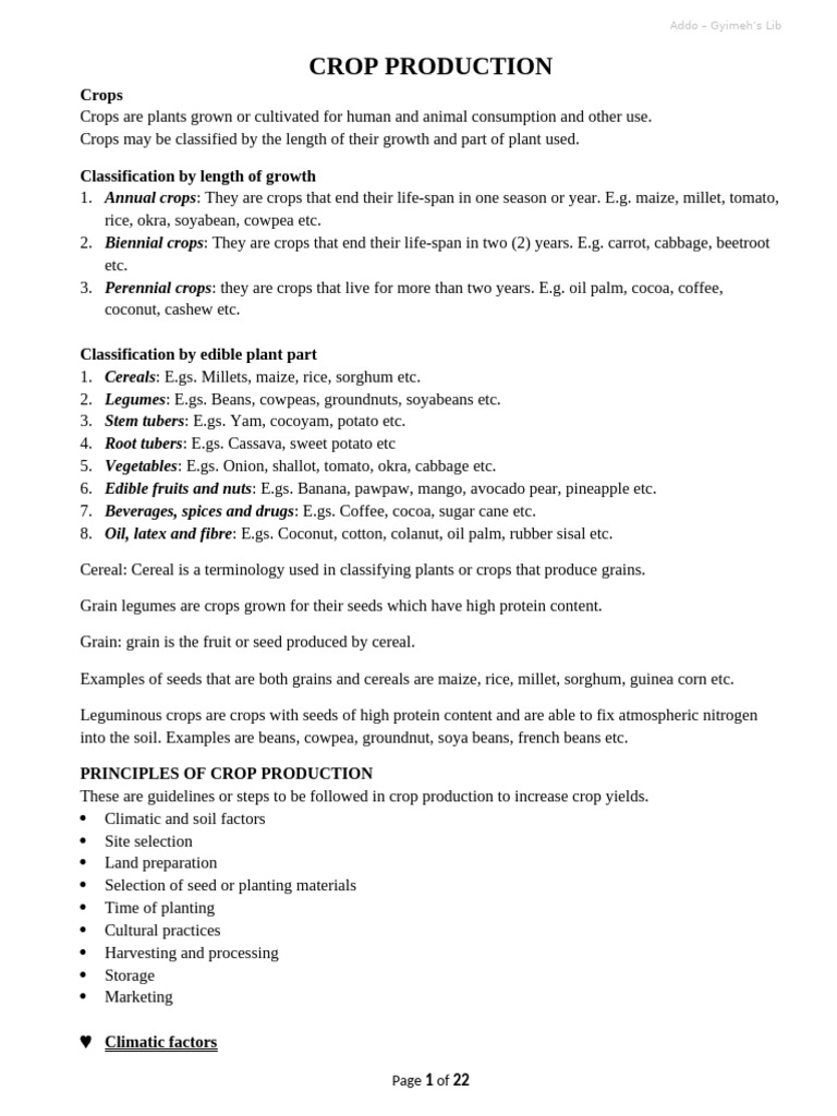 Crop Production Note | PDF