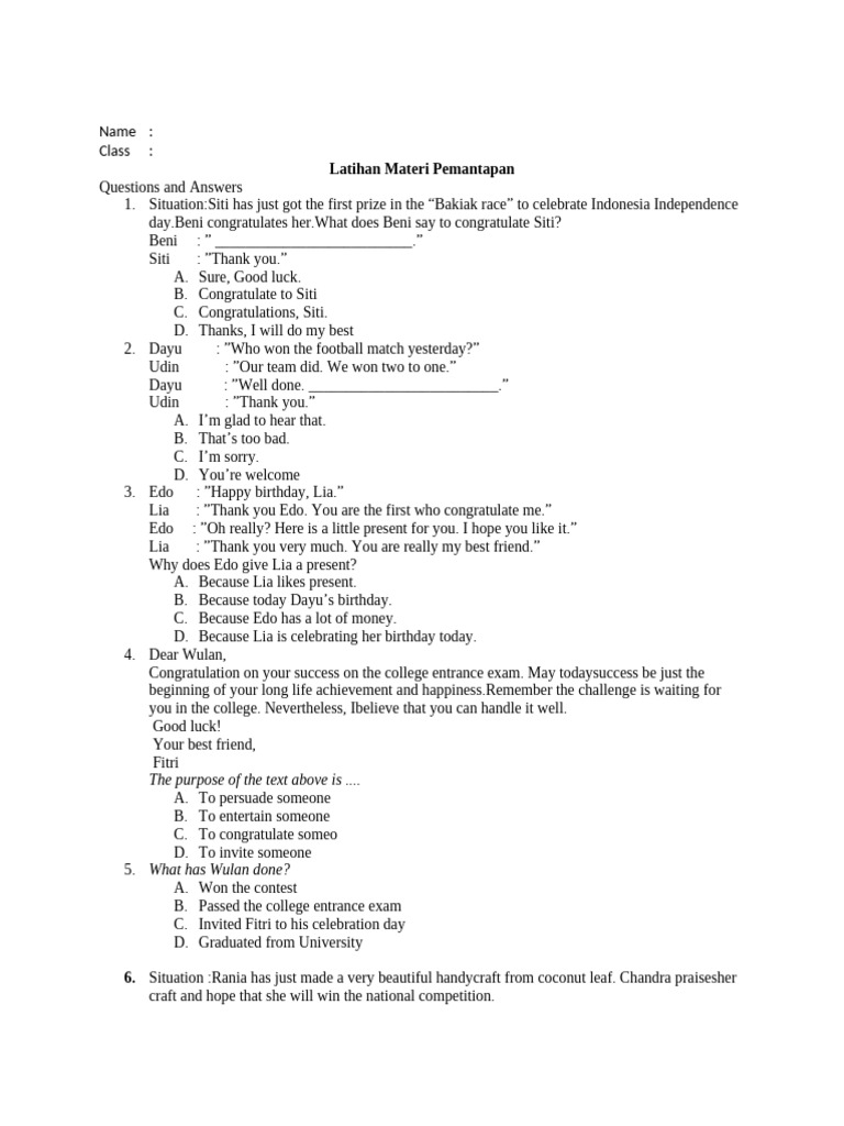 Soal Congratulation | PDF