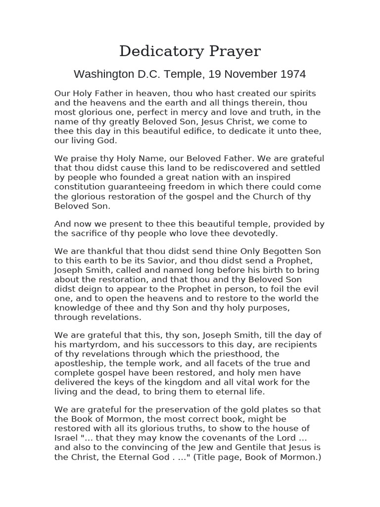 Dedicatory Prayer temple Whashi | PDF