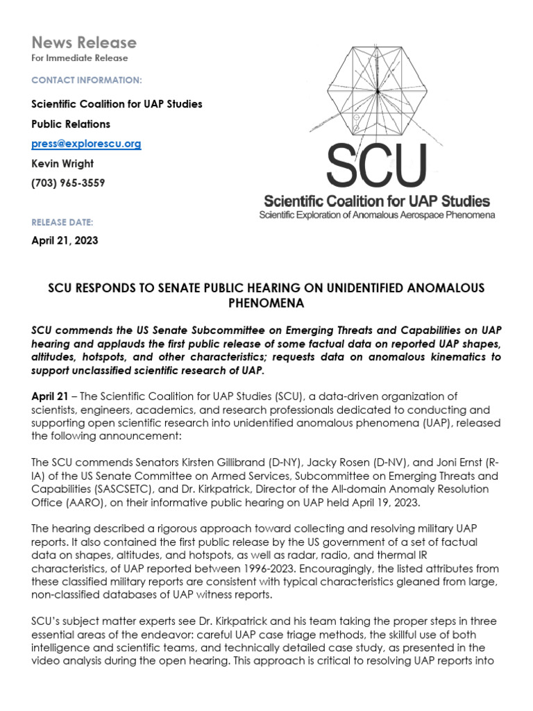 SCU Responds To Senate UAP Hearing | PDF