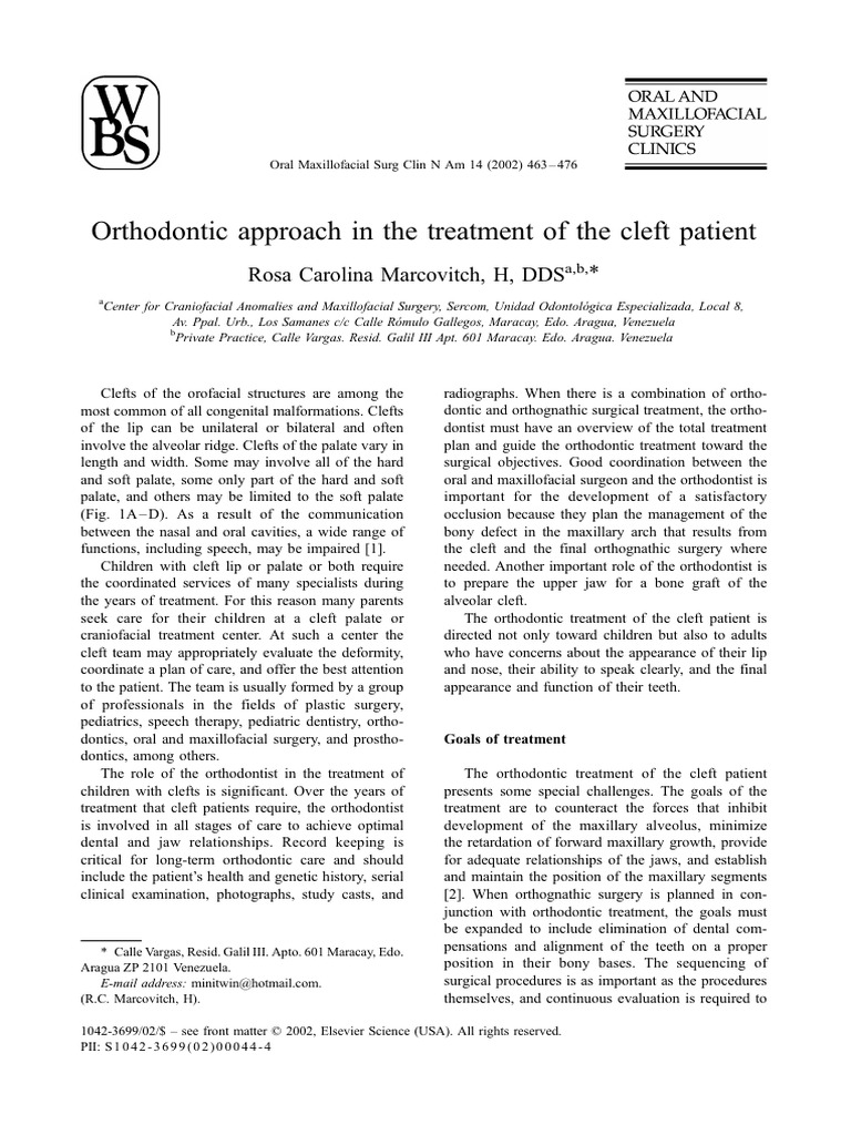 Orthodontic Approach in The Treatment of The Cleft Patient 2002 Oral ...
