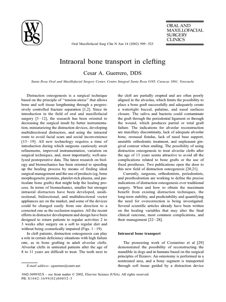 Intraoral Bone Transport in Clefting 2002 Oral and Maxillofacial ...
