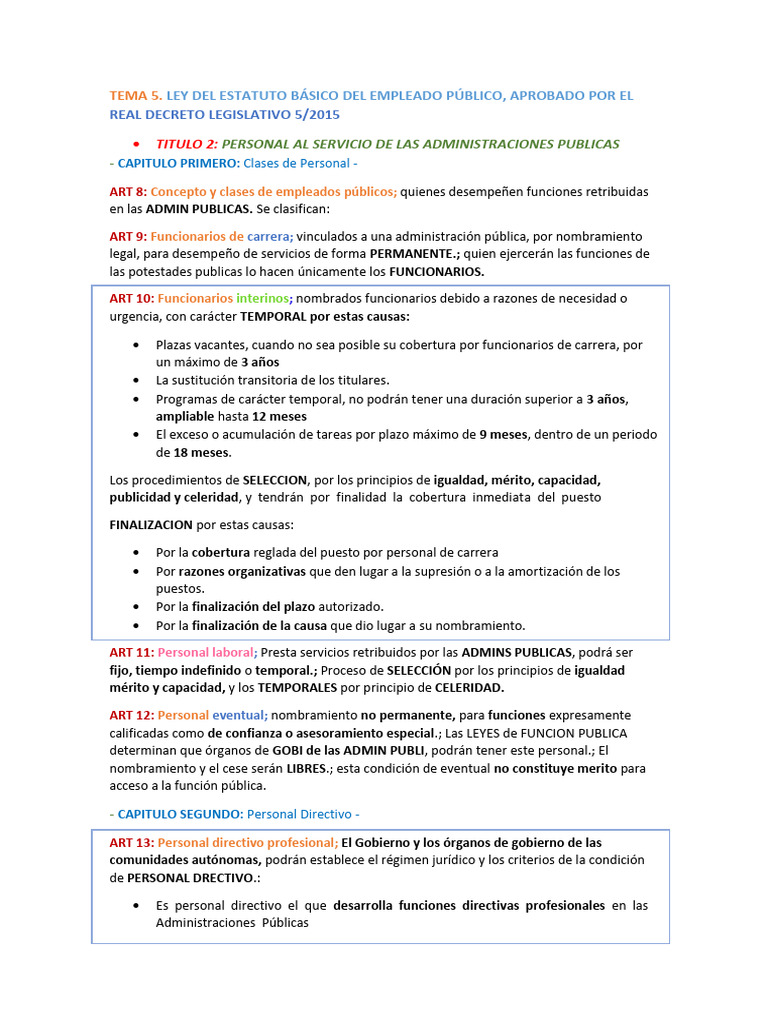 5D - Ley de Estatuto Basico Del Empleado Publico, RD 5-2015 | PDF