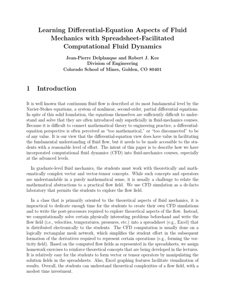 Learning Differential Equation Aspects of Fluid Mechanics With ...