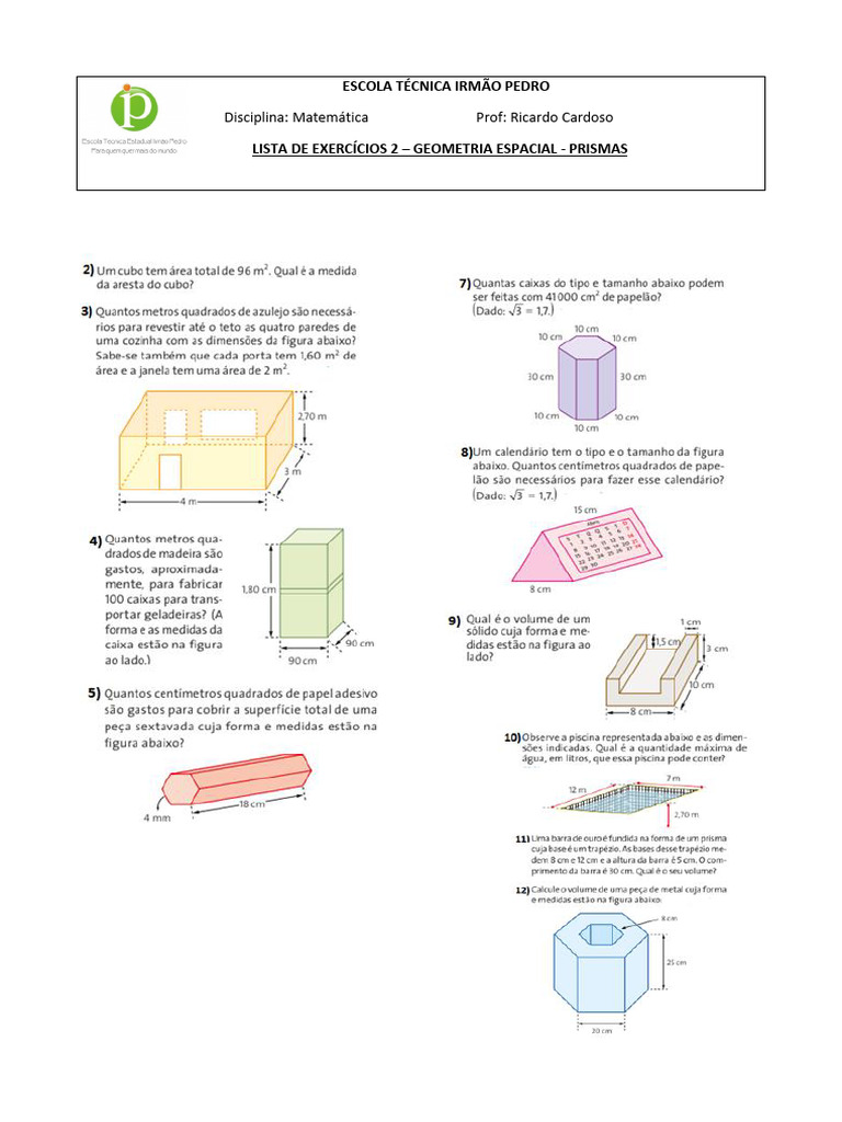Lista de Exerc-Cios Prismas - 2024 | PDF