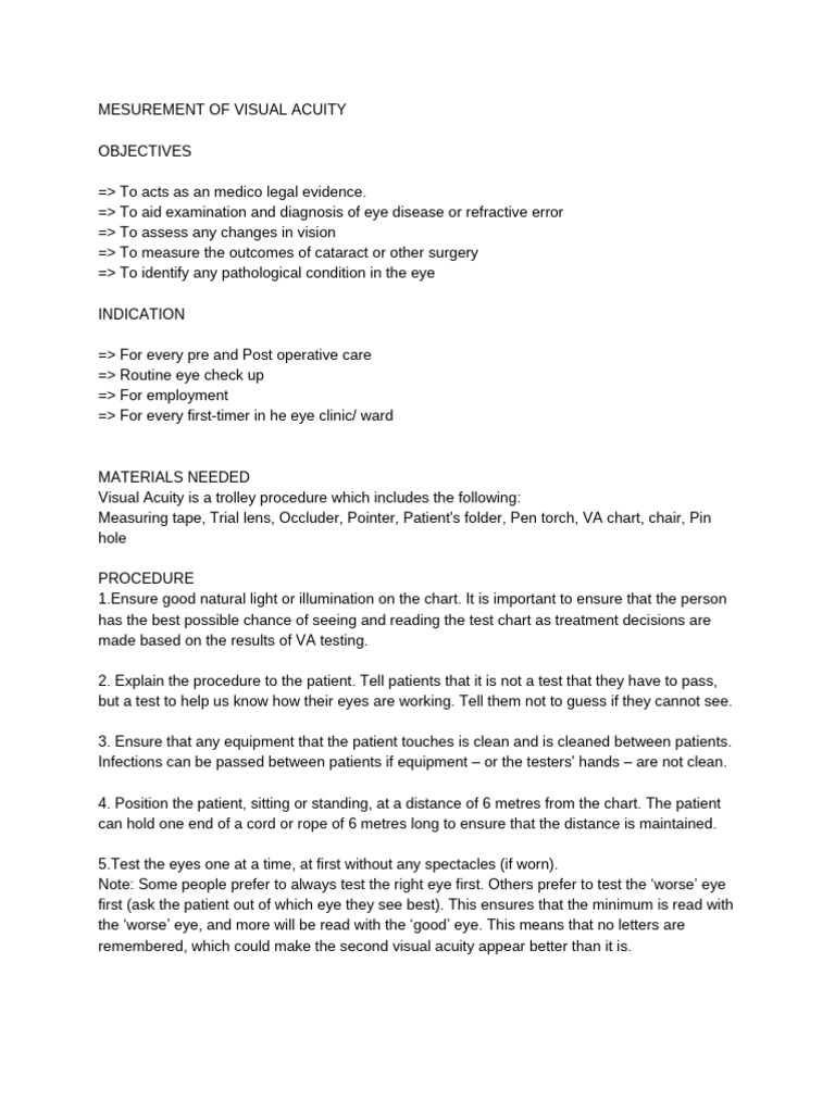 Mesurement of Visual Acuity | PDF