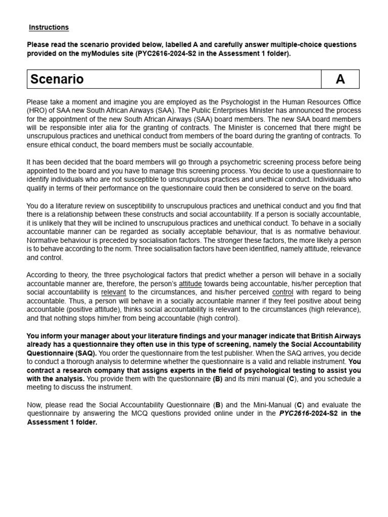 PYC2616 2024 - Assessment Scenario - Social Accountability ...