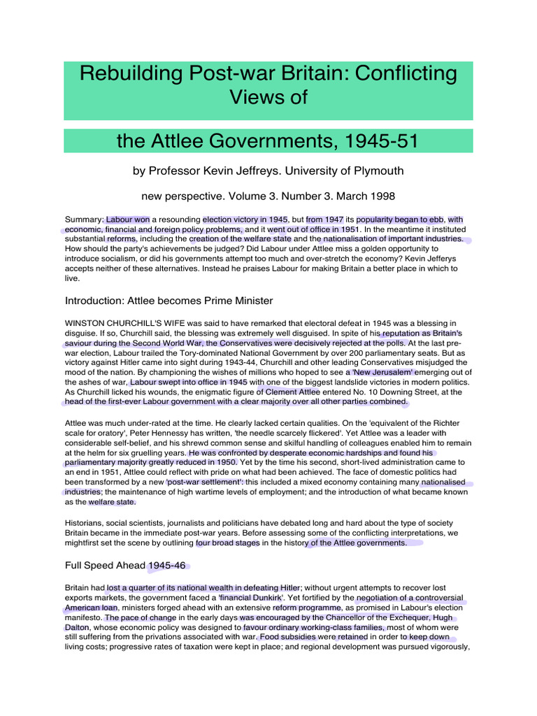 Rebuilding Post-War Britain - Conflicting Views of The Attlee ...