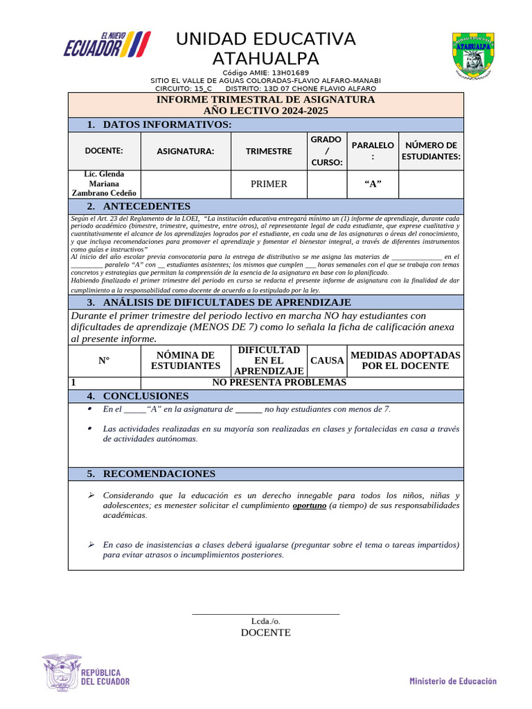 Informe Trim. de Asignatura. | PDF