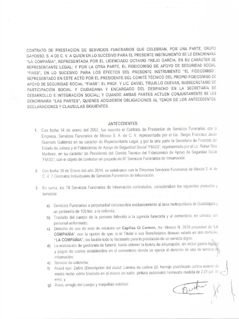 Contrato Servicios Funerarios 2015 - 0 | PDF