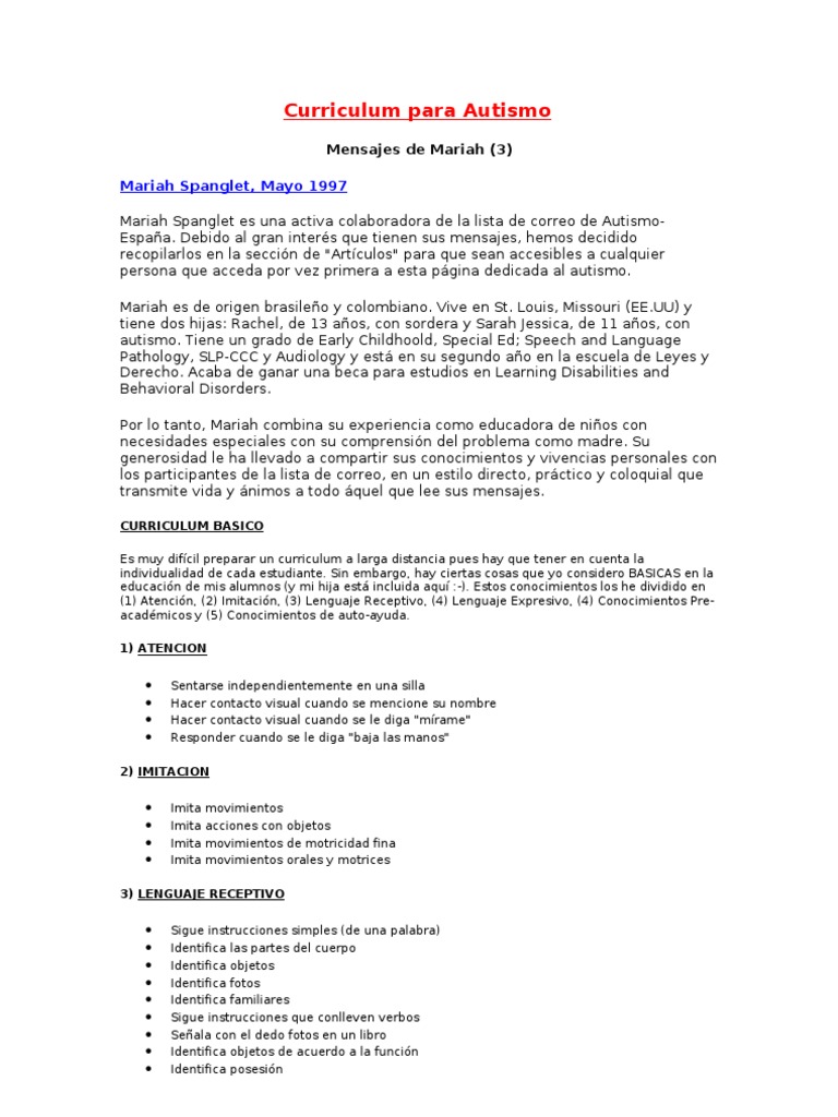 Curriculum para Autismo | PDF | Espectro autista | Aprendizaje