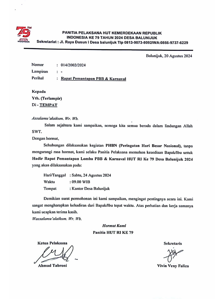 Surat Undangan Rapat PHBN | PDF