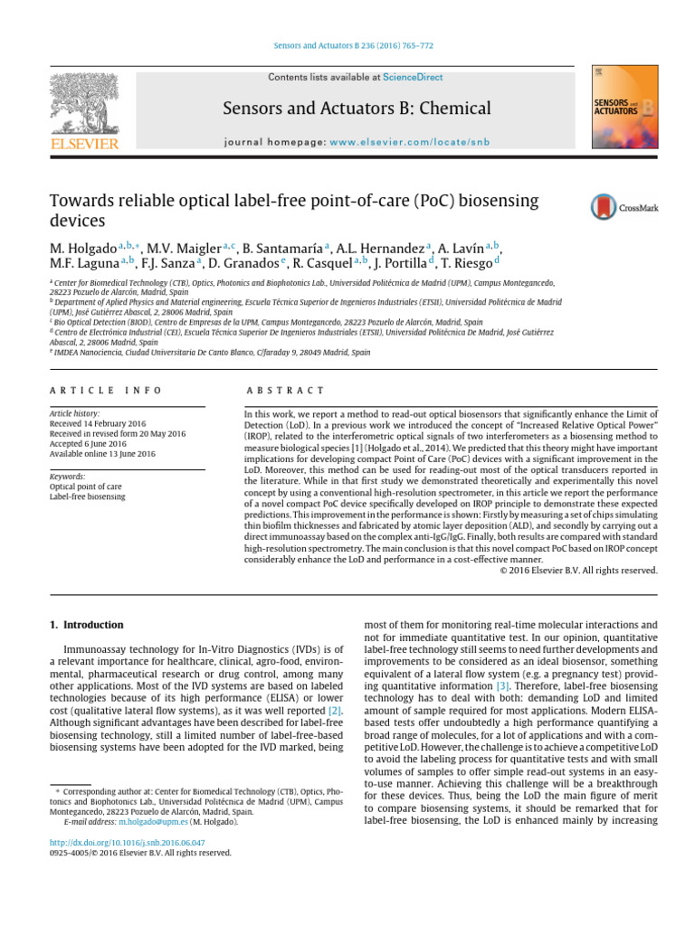 Towards Reliable Optical Label-Free PoC Biosensing Devices | PDF
