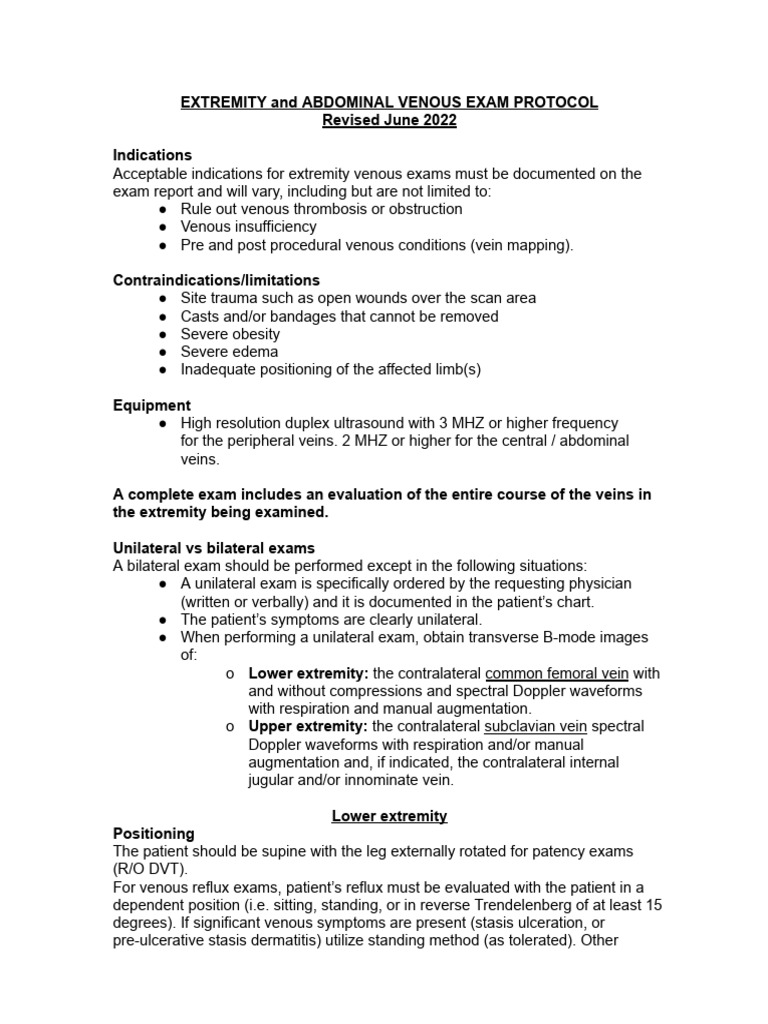 Venous Extremity & Abdominal Exam Protocol | PDF