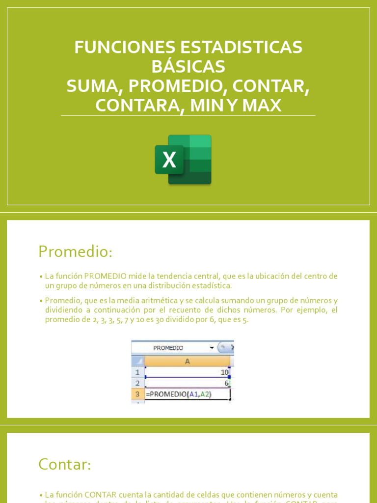 Funciones Estadisticas Básicas Suma, Promedio, Contar, Contara, Min Y Max | PDF